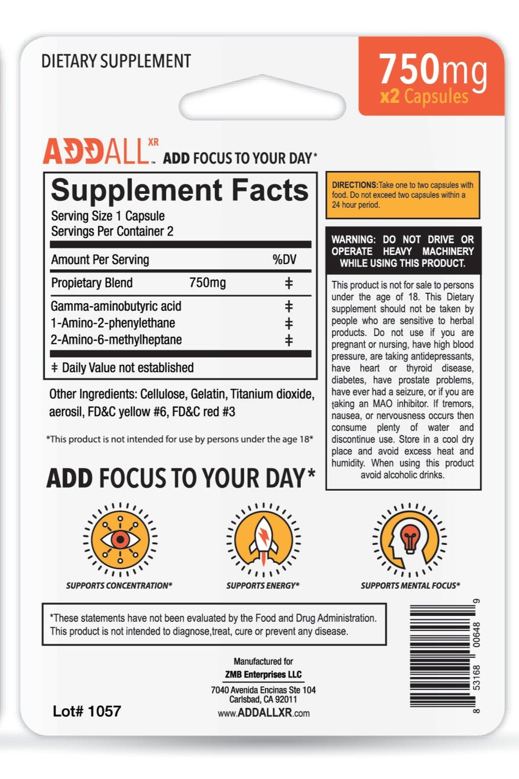 Addall XR Travel Pack Focus & Energy Supplement Cognitive Enhancer ...